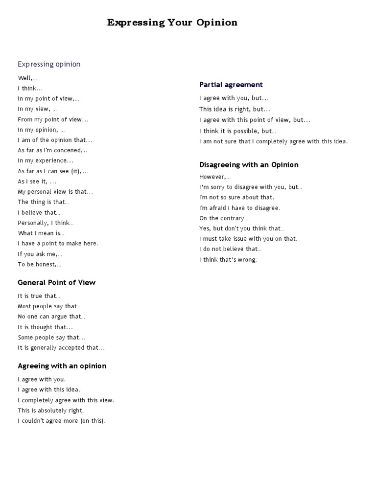 Expressing Opinions Guide | PDF | Self-Improvement