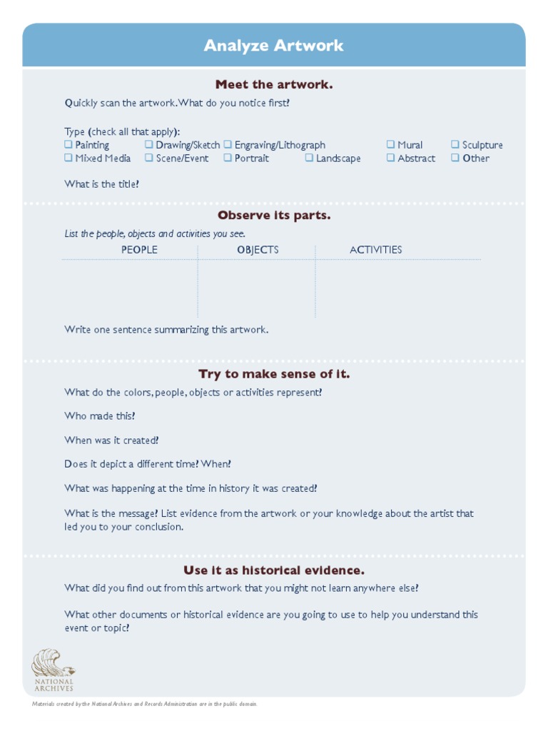 Artwork Analysis Worksheet PDF | PDF