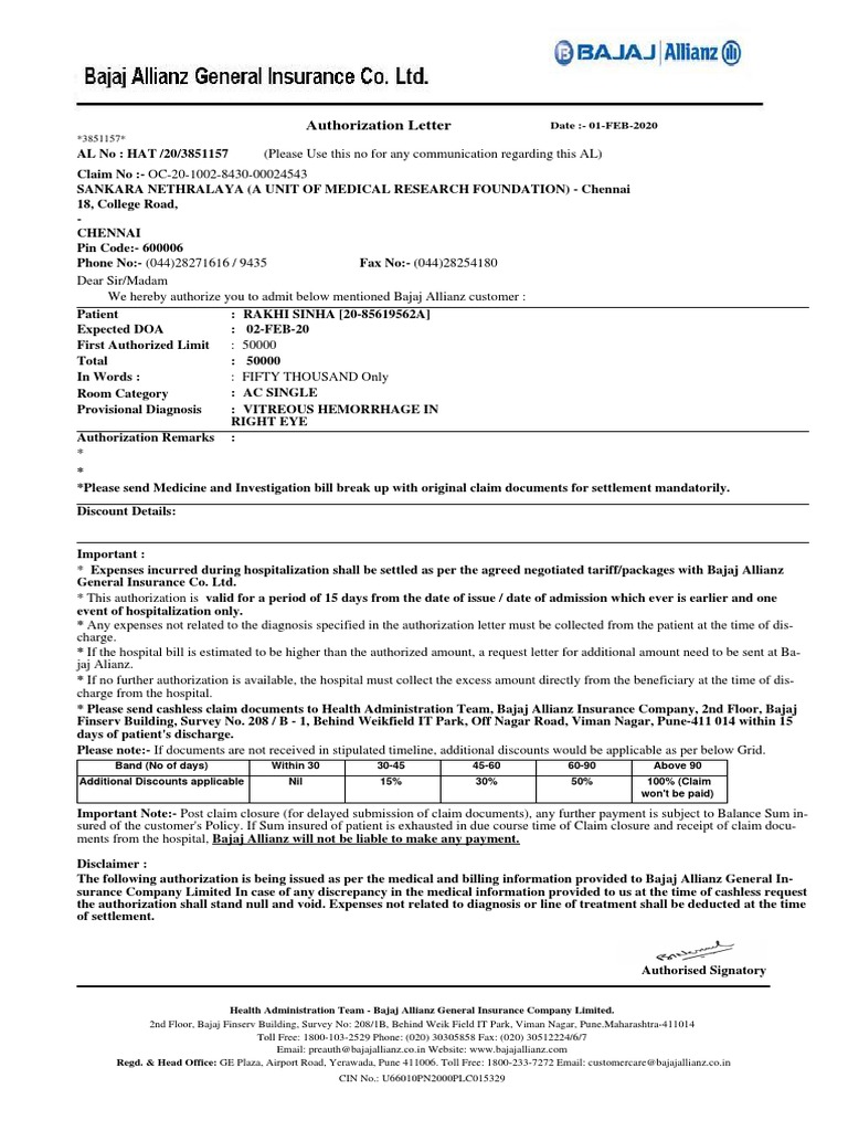 Authorizationletter PDF | PDF | Insurance | Hospital