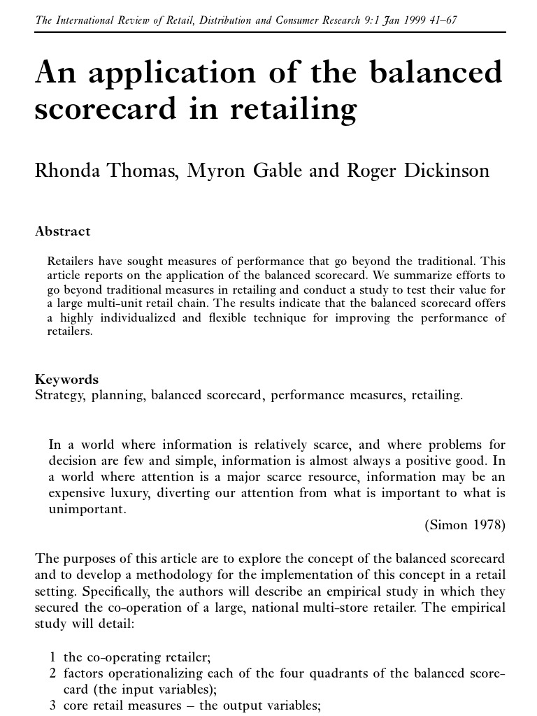 An Application of The Balanced Scorecard in Retailing | PDF | Retail ...