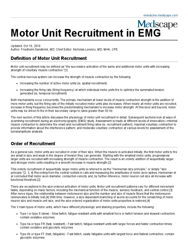 Motor Unit Recruitment in EMG PDF | PDF | Myocyte | Electromyography