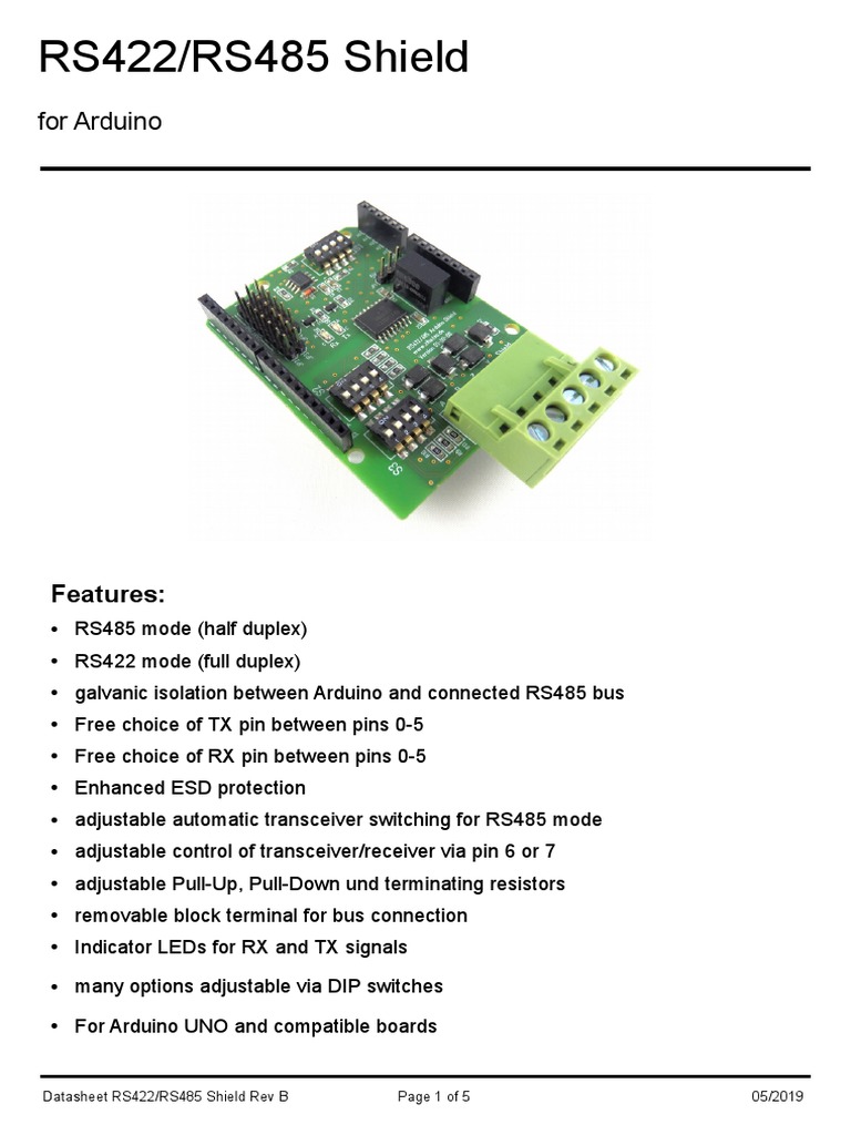 Datasheet RS485 Shield Rev B EN PDF | PDF | Arduino | Digital Electronics