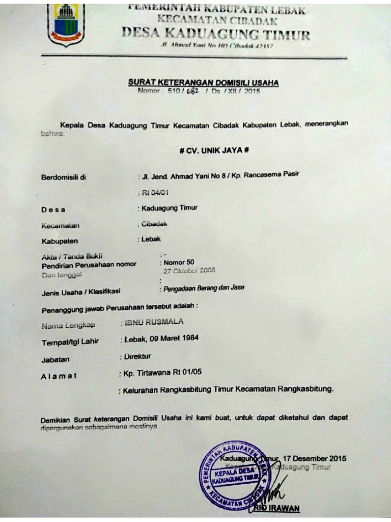 SKDU Cv. Unik Jaya | PDF