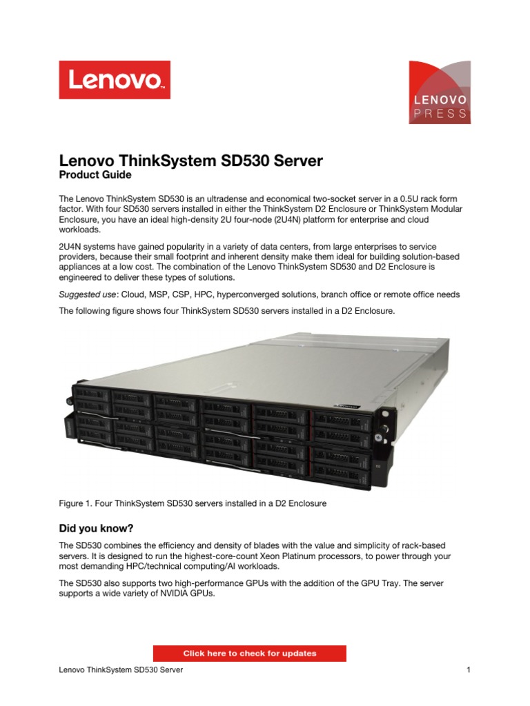 Lenovo ThinkSystem SD530 Server Guia de Producto PDF | PDF | Solid State Drive | Hard Disk Drive