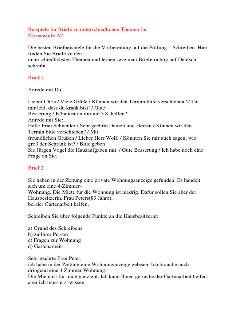 A2 Schreiben | PDF