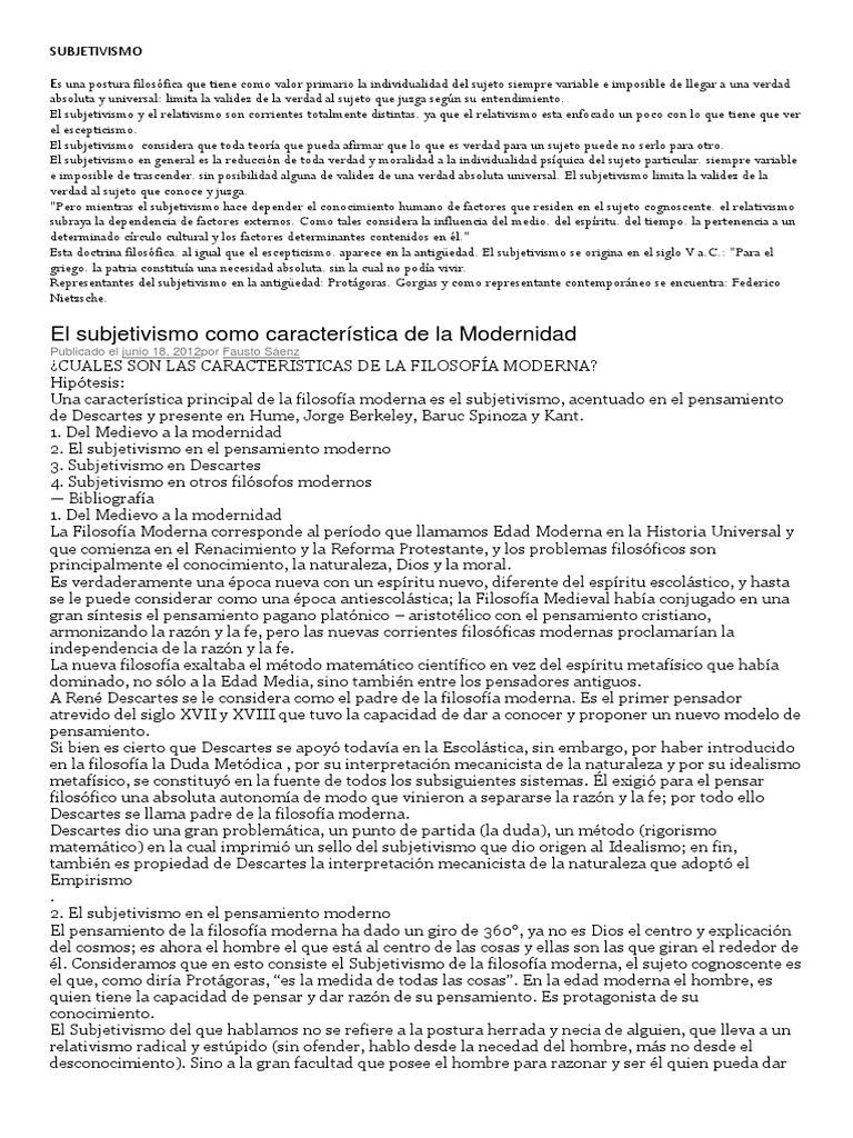 SUBJETIVISMO | PDF | Immanuel Kant | Filosofía occidental