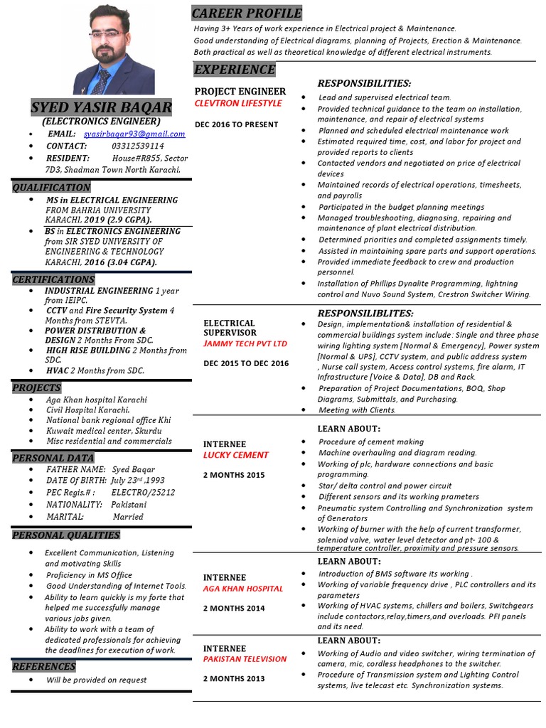 Yasir CV | PDF | Programmable Logic Controller | Electrical Engineering