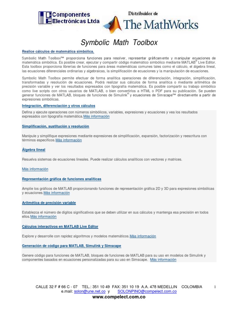 Symbolic Math Toolbox Resumen en Español PDF | PDF | Matlab | Álgebra ...