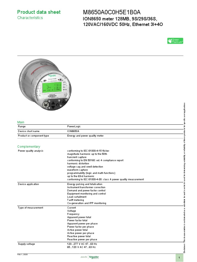 PowerLogic ION8650 - M8650A0C0H5E1B0A | PDF | Ac Power | Electric Power