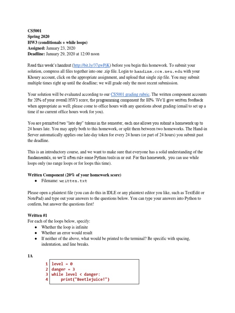 CS5001: Python Loops Homework | PDF | Control Flow | Areas Of Computer ...