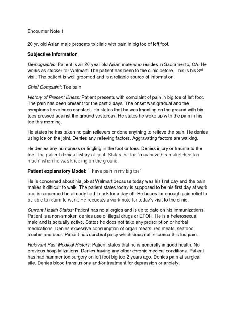 Adult Medical SOAP Note | PDF | Gout | Pain