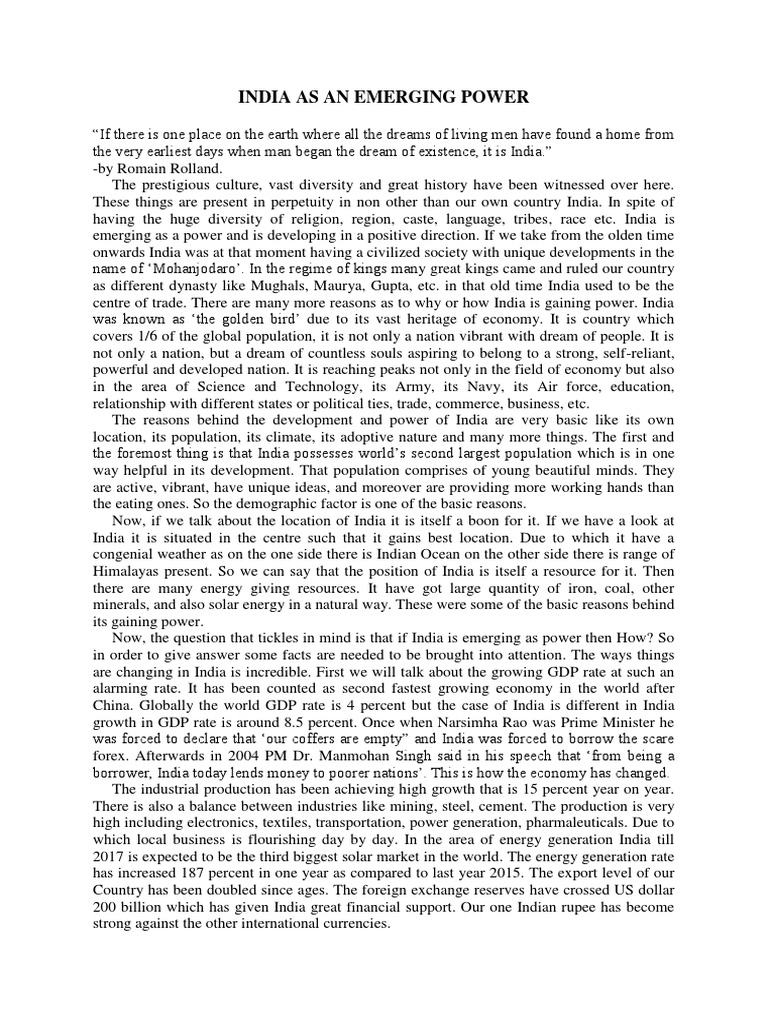India As An Emerging Power | PDF | China | World Politics