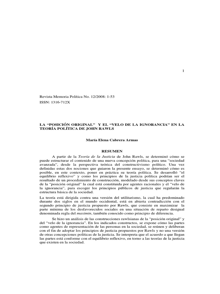 Resumen La Teoria de La Justicia John Rawls | PDF | John Rawls | Contrato social