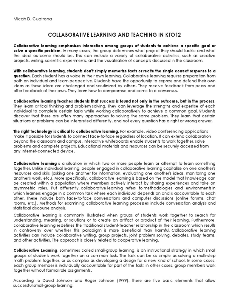 Techniques in Collaborative Teaching and Learning Kto12 | PDF | Collaboration | Teachers