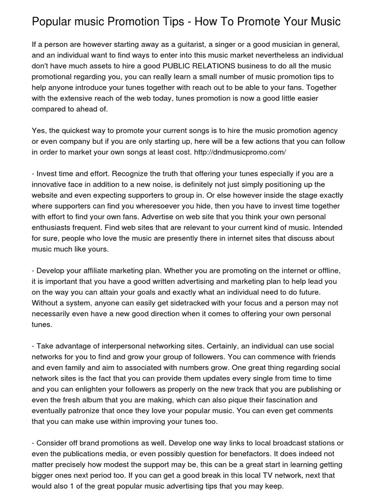 Popular Music Promotion Tips - How To Promote Your Music | PDF ...