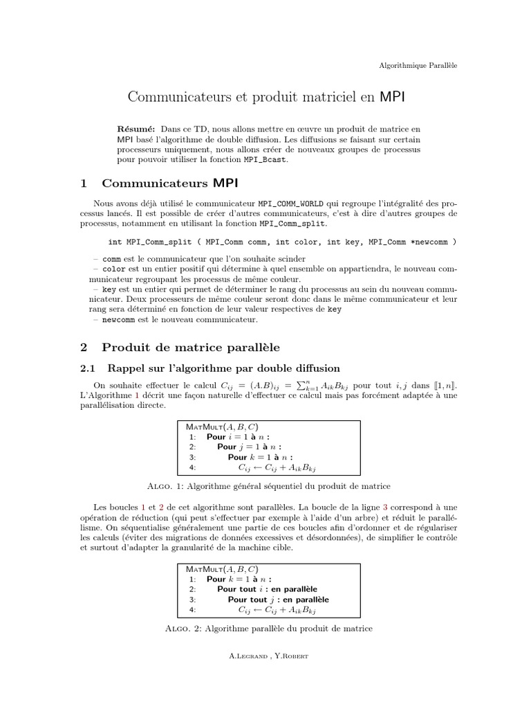 Produit de matrice en MPI : double diffusion | PDF | Parallélisme ...