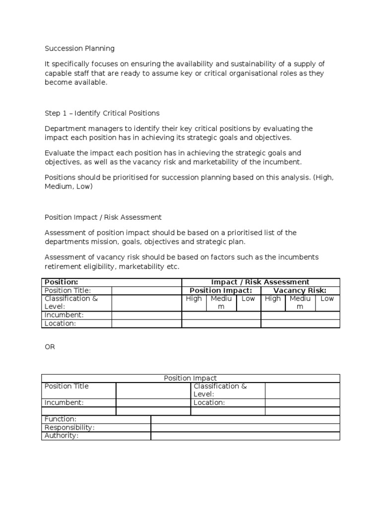 DRAFT Succession Planning Template | PDF | Succession Planning | Risk ...
