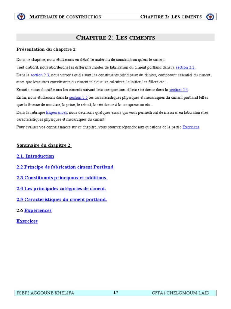 Matériaux de Construction Chapitre2-Ciments | PDF | Chaux | Ciment