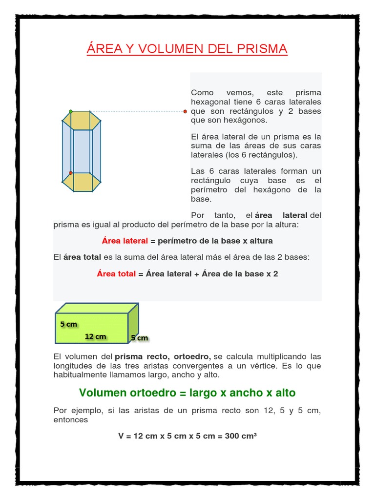 Área y Volumen Del Prisma | PDF | Enseñanza de matemática | Science