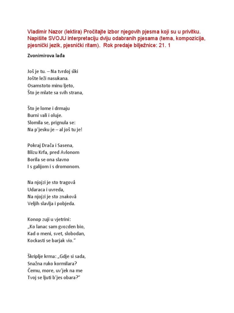 Vladimir Nazor, Izbor Iz Poezije | PDF