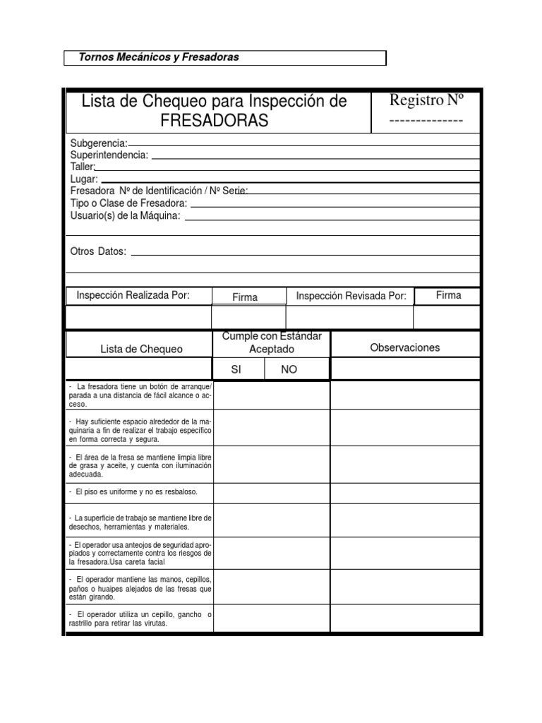 Checklist Fresadora y Torno Mecanico | PDF | Informática | Informática ...