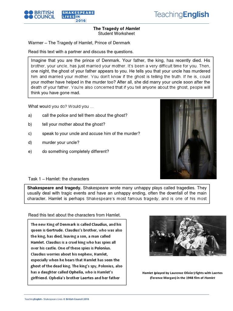 Hamlet Student Worksheet Guide | PDF | Hamlet | Shakespearean Tragedies