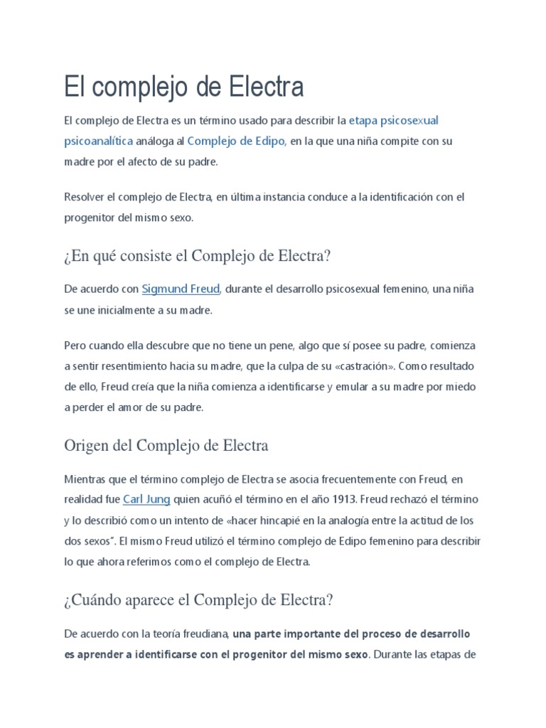 Complejo de Electra: Análisis Freudiano | PDF | Complejo de Edipo | Sigmund Freud