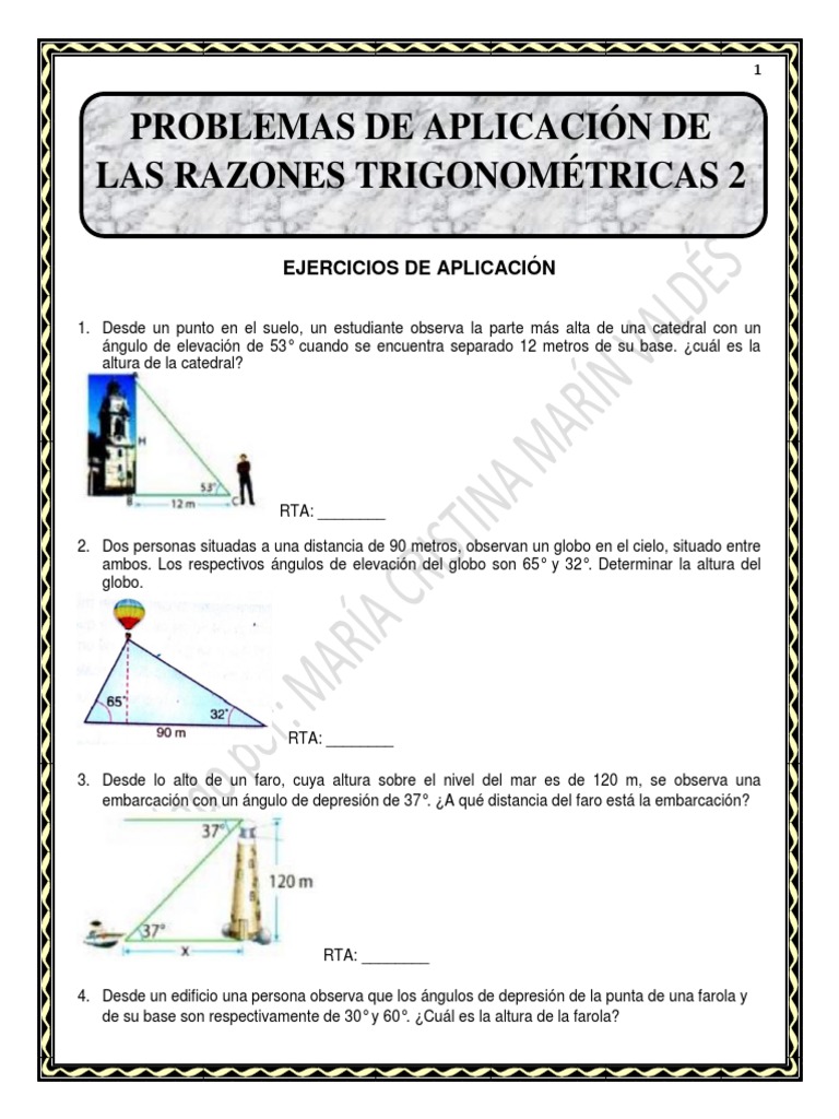 Hojas De Trabajo Con Problemas De Palabras Sobre Razones Trigonométricas