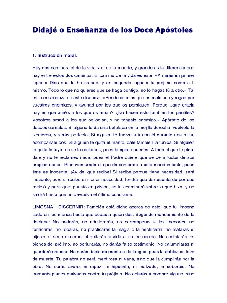 Didajé o Enseñanza de Los Doce Apóstoles | PDF | orador del Señor ...