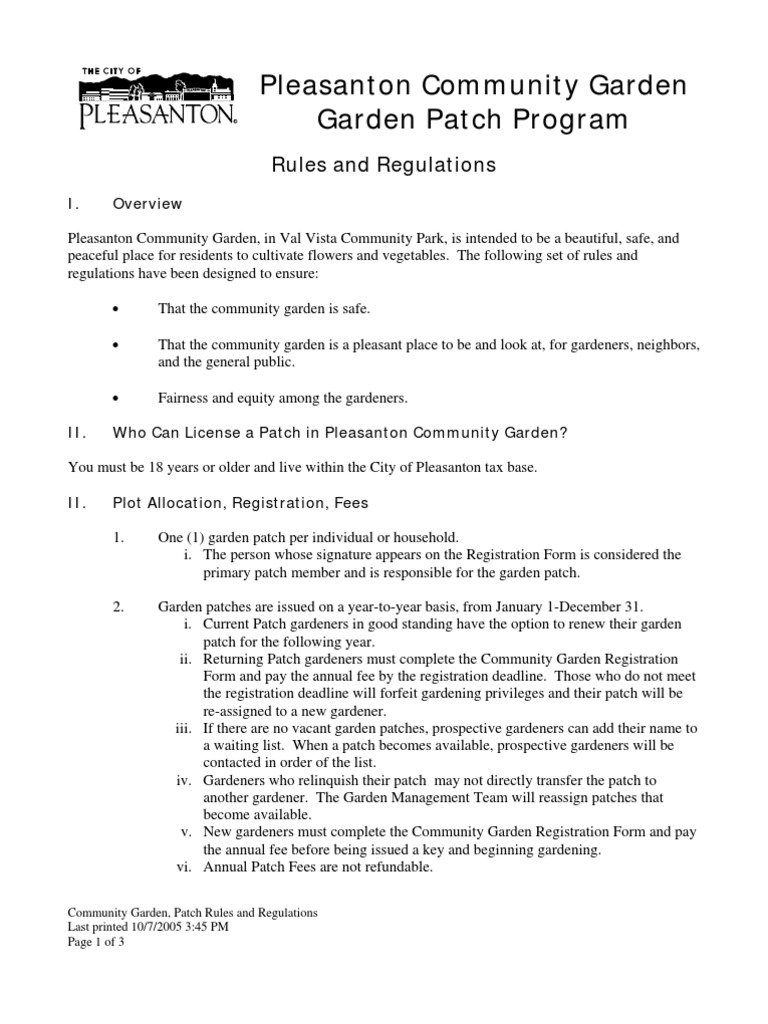 Rules and Regulations, Pleasanton Community Garden, California | PDF ...