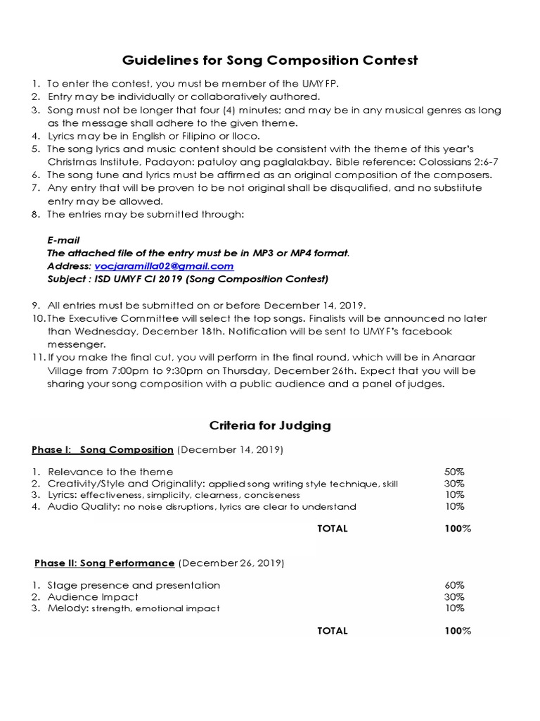 Guidelines For Song Composition Contest | PDF