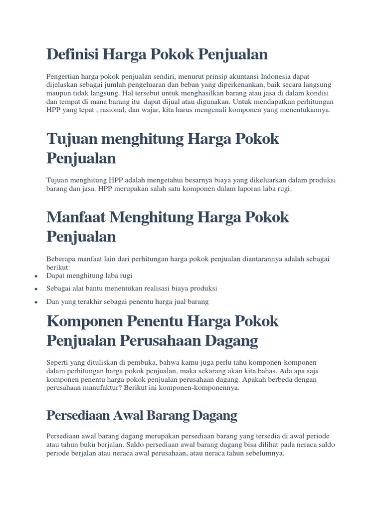 Definisi Harga Pokok Penjualan | PDF