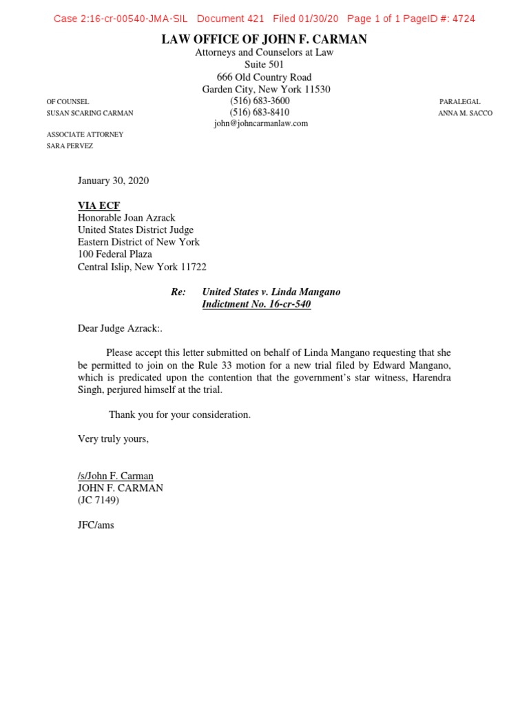 421 - Letter Motion For New Trial PDF | PDF