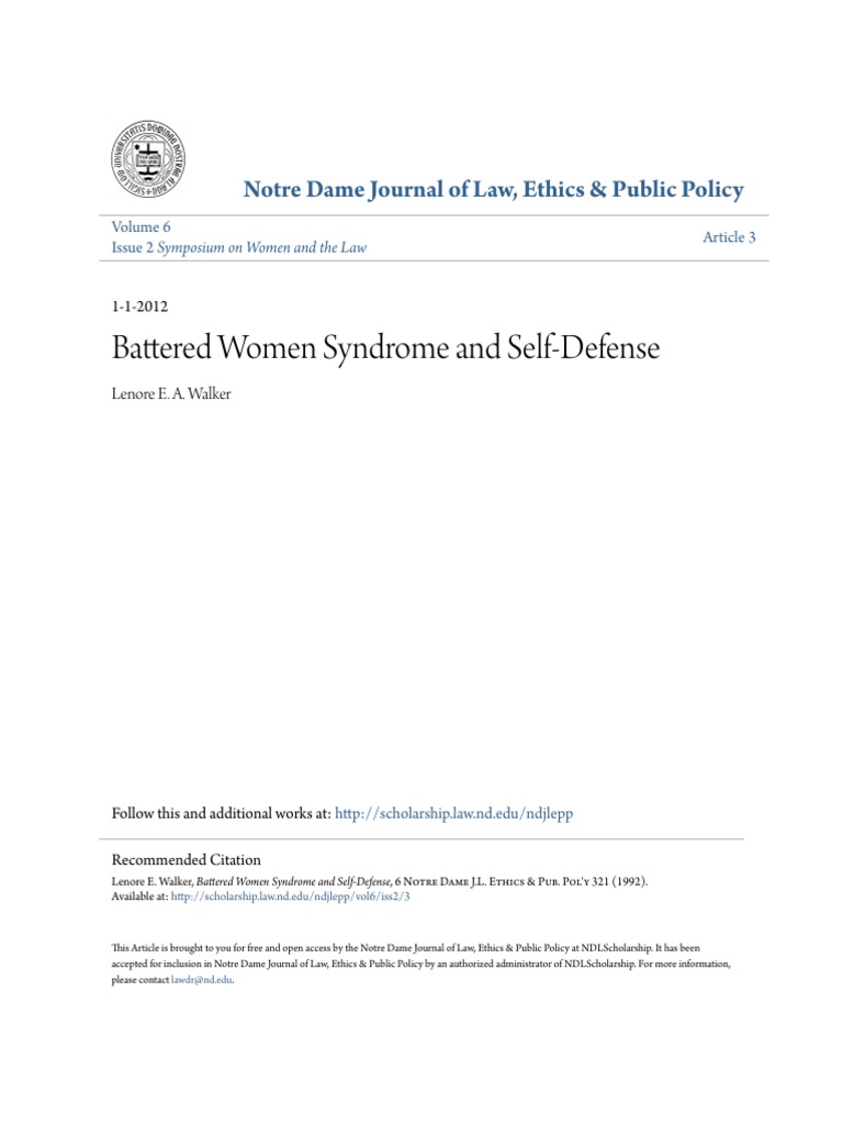 Battered Women Syndrome and Self-Defense PDF | PDF | Domestic Violence ...