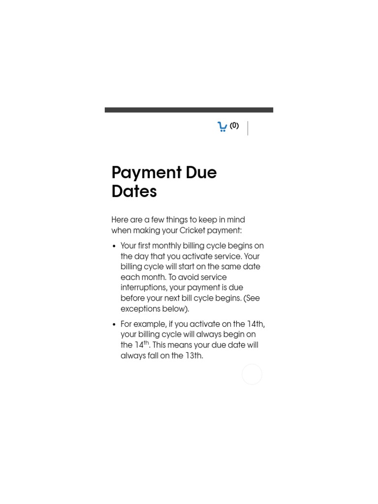 Payment Due Dates - Billing & Payments - Cricket | PDF | Credit Card | Fee