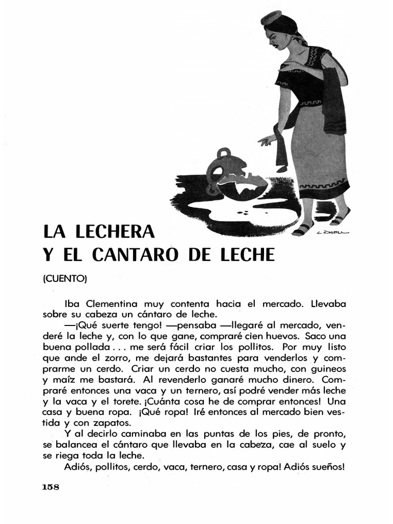 La Lechera y El Cántaro de Leche Cuento | PDF