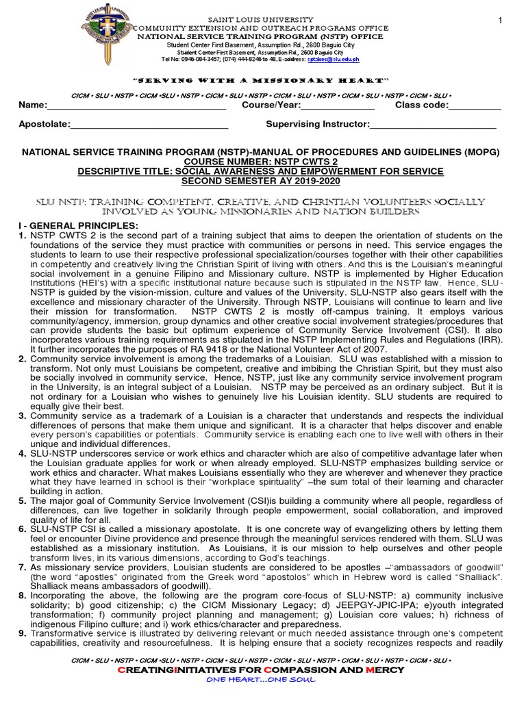 Mopg-Nstp-2-Second Semester, 2019-2020 | PDF | Community | Employment