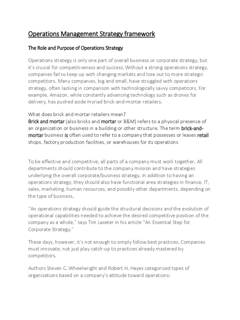 Lesson 1 Operations Management Strategy Framework Pdf Pdf