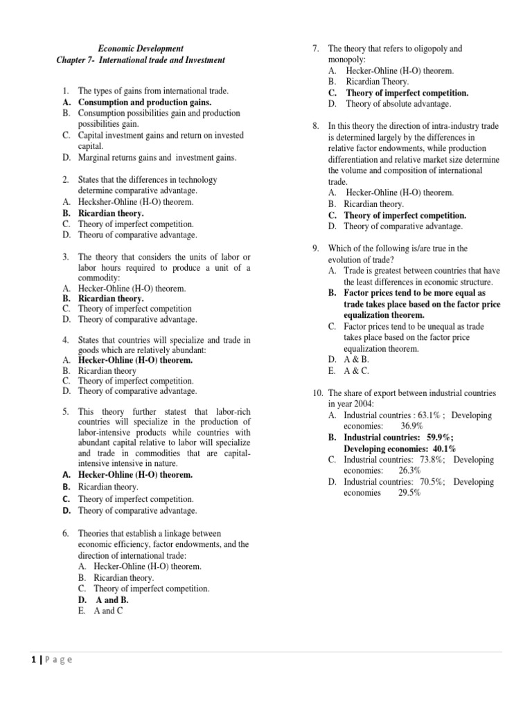 CengageEcoDev TestBankChapter7 | PDF | Comparative Advantage | Trade