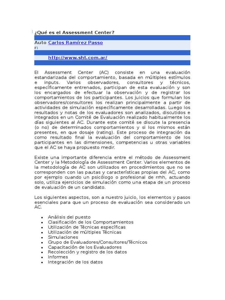 Assessment Center | PDF | Simulación | Evaluación
