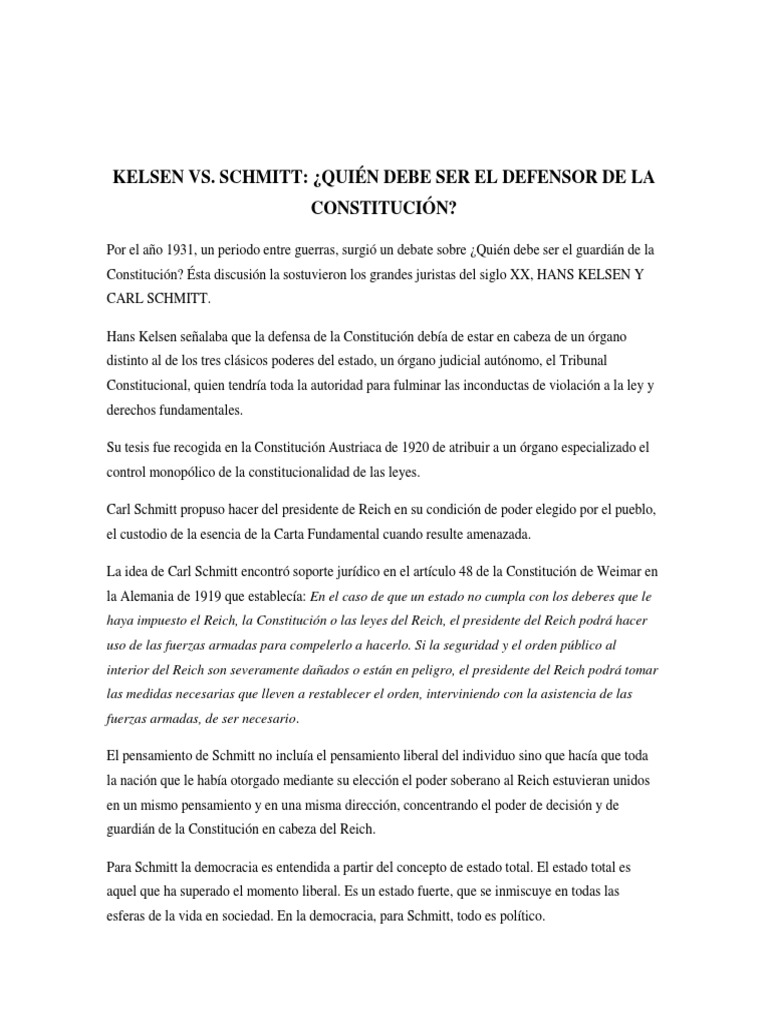 Kelsen VS Schmitt | PDF | Constitución | Teorías sociológicas