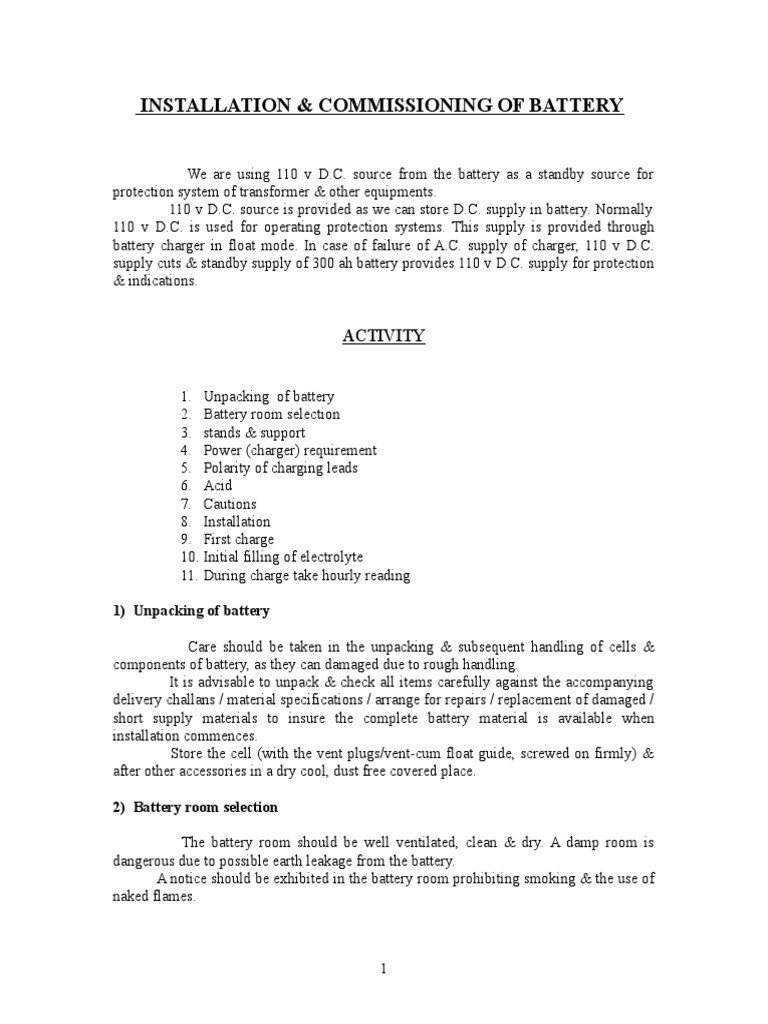 E Installation of Battery | PDF | Battery Charger | Electromagnetism