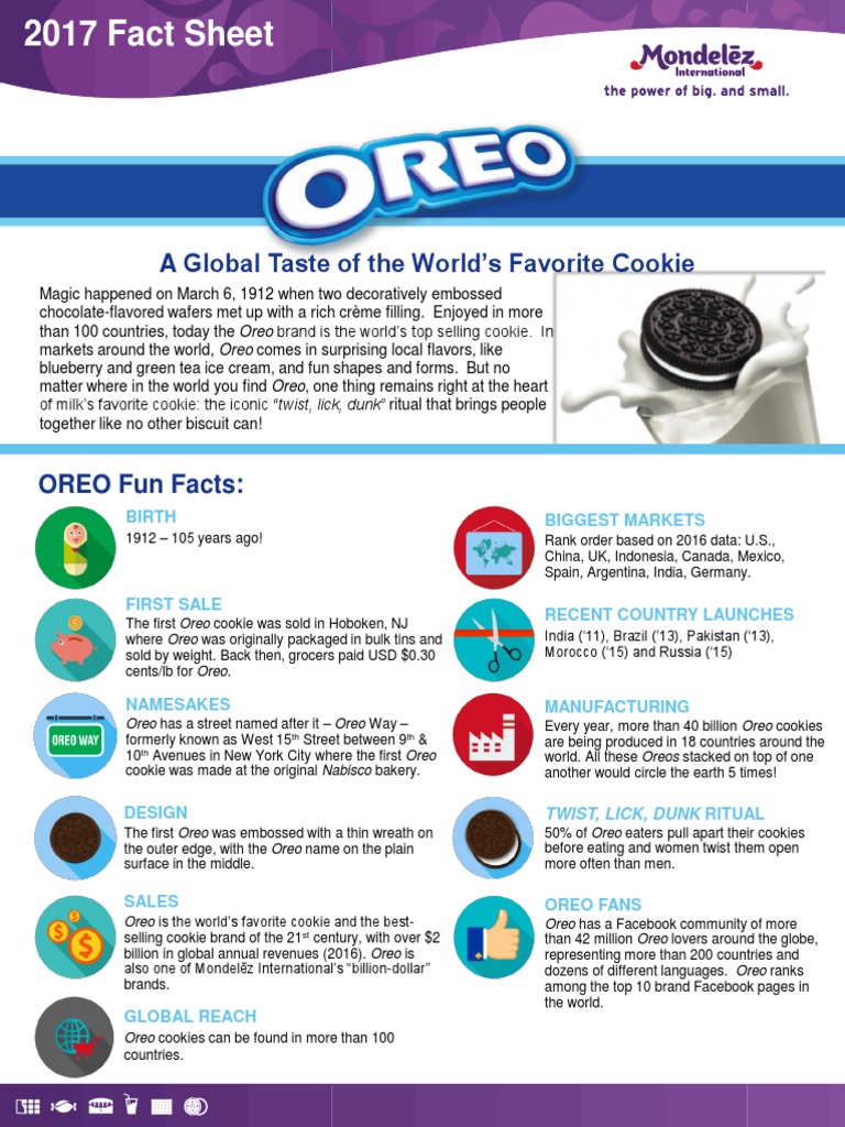 OREO Fact Sheet PDF | PDF | Snack Food | Desserts