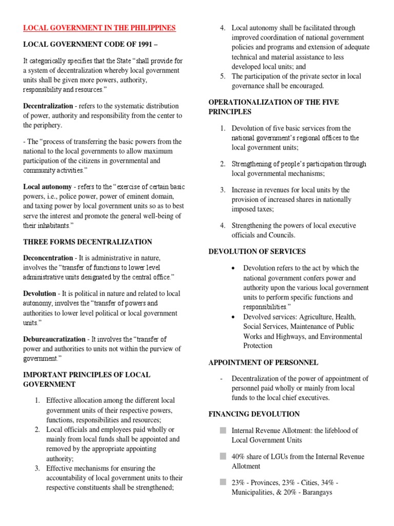 Local Government Code of 1991 Overview | PDF | Local Government ...