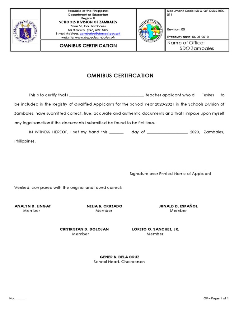 Omnibus Form 2020 | PDF