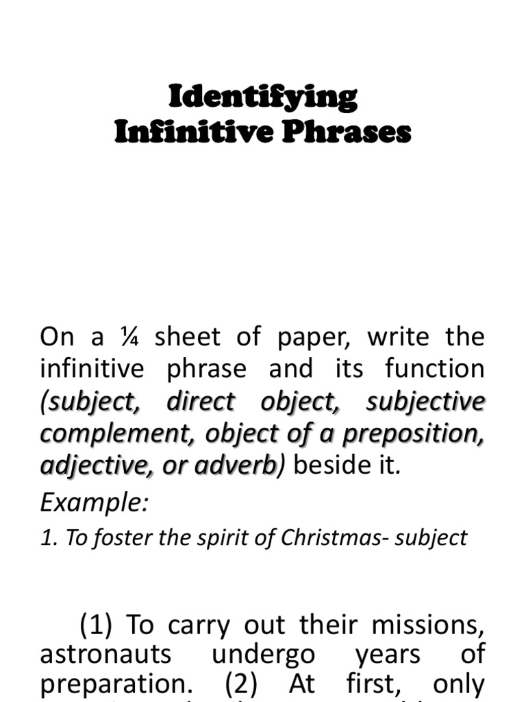 Identifying Infinitive Phrases | PDF