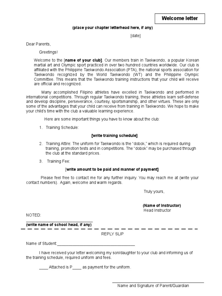 1 Welcome Letter Uniform | PDF | Taekwondo | Karate