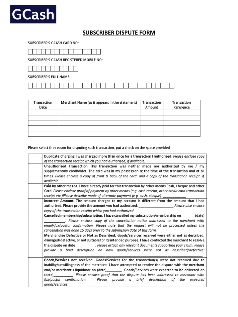 GCash Dispute Form | PDF | Receipt | Cheque