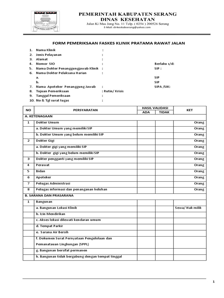 Form Pemeriksaan Klinik Pratama Rawat Jalan | PDF