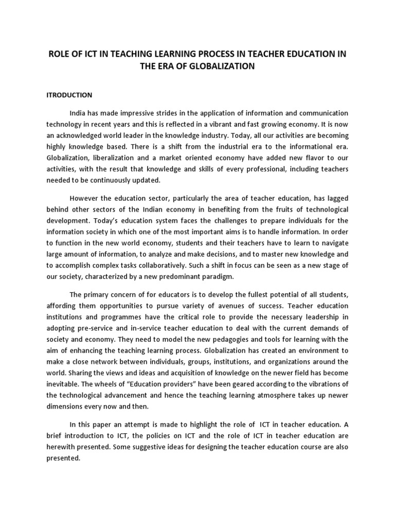 Role of ICT in Teaching Learning Process | PDF | Educational Technology | Teacher Education